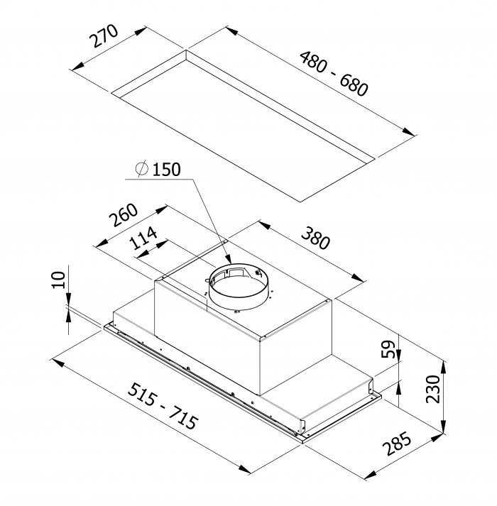 Cappa ad incasso con altezza ridotta Smart - Galvamet