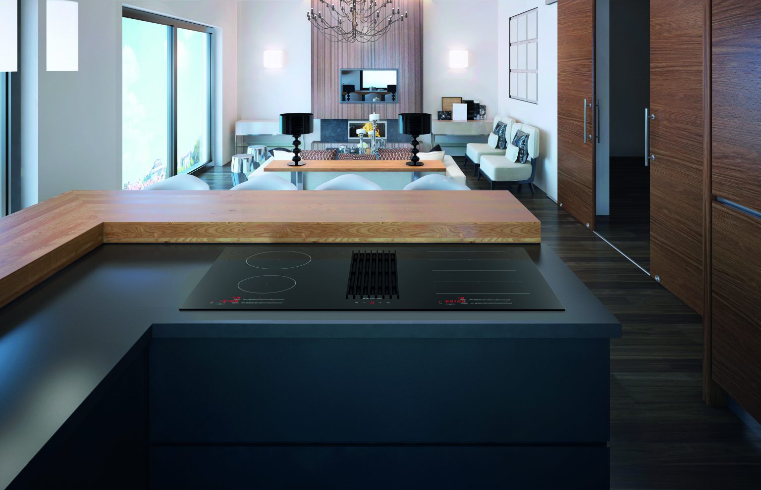 Induction hob with extractor hood worktop extraction Quick - Galvamet