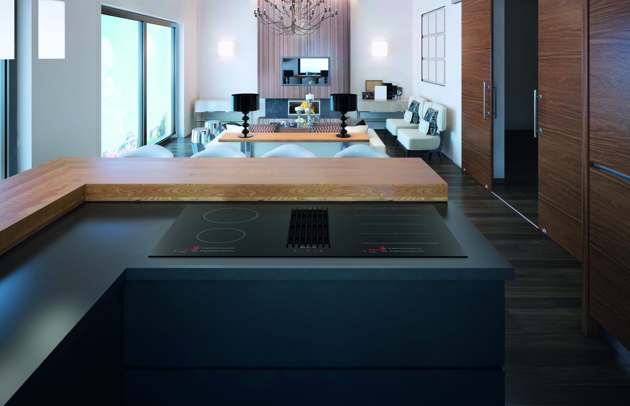 Induction hob with extractor hood worktop extraction Quick - Galvamet